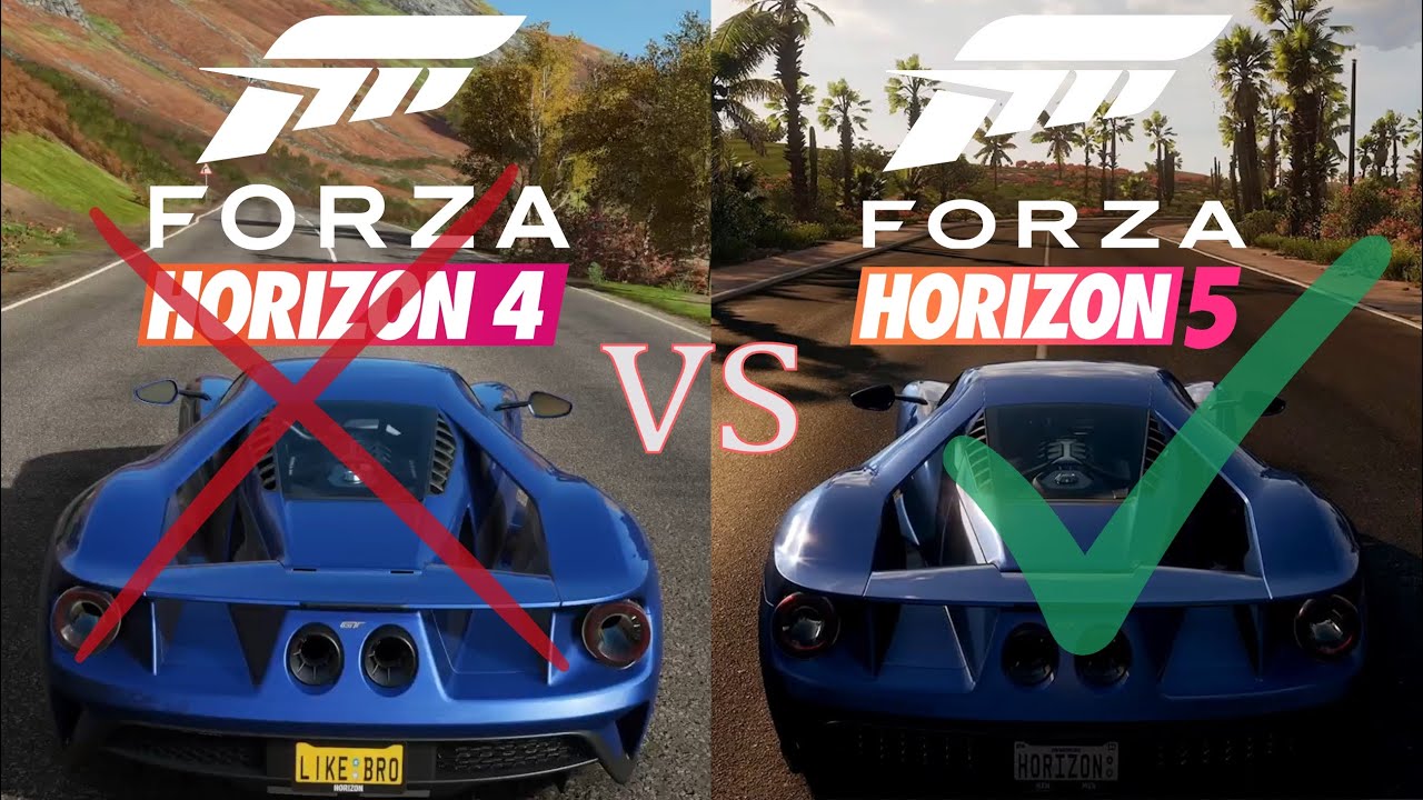 Forza Horizon 5 vs 4 gameplay and engine sounds comparison Ford GT 2017 ...