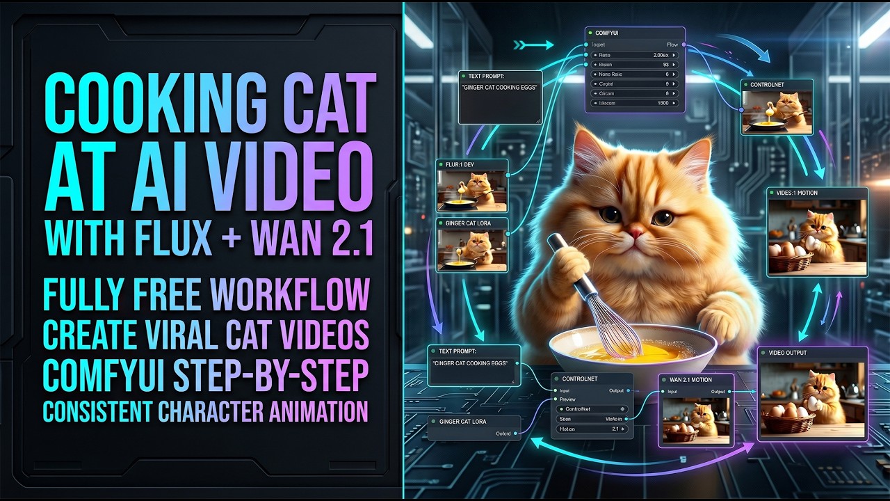 How To Create The Video of Cooking Cat for FREE with ComfyUI, Flux and ...