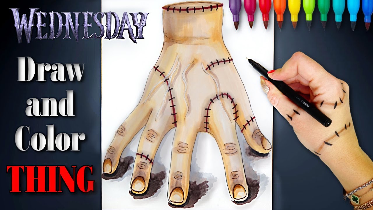 Wednesday Addams Netflix Inspired: How to Draw and Color THING - YouTube