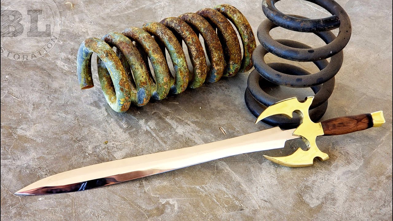 Forging epic FANTASY SWORD Out of Rusty Coil Spring - YouTube