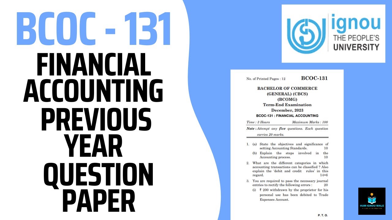 BCOC - 131 Financial Accounting IGNOU June - 2023 Question Paper ...