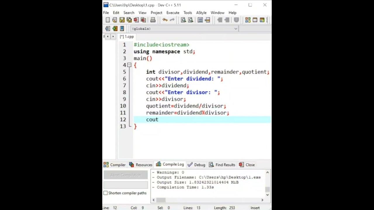 C++ Program to Find Quotient and Remainder😱💫🙂👀🤭 - YouTube