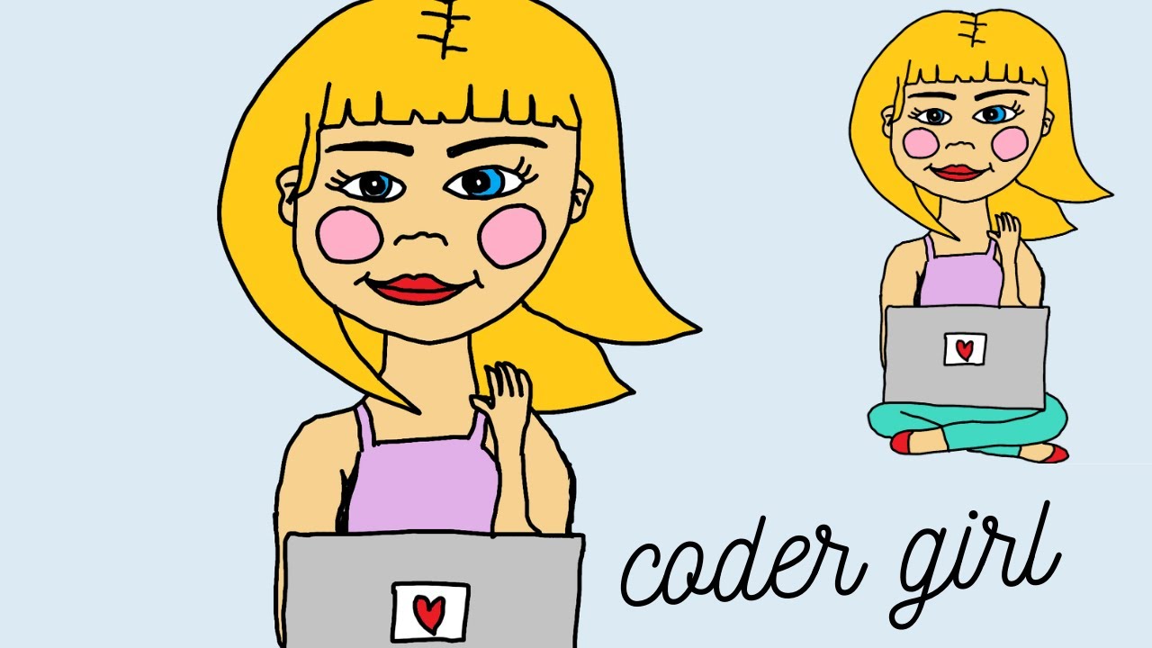 How to draw a cute coder girl | Easy digital drawing | Painting and ...