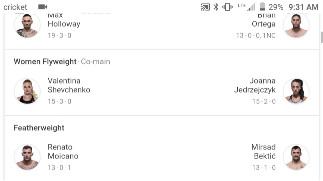 UfC FIGHT CARD 231 - YouTube