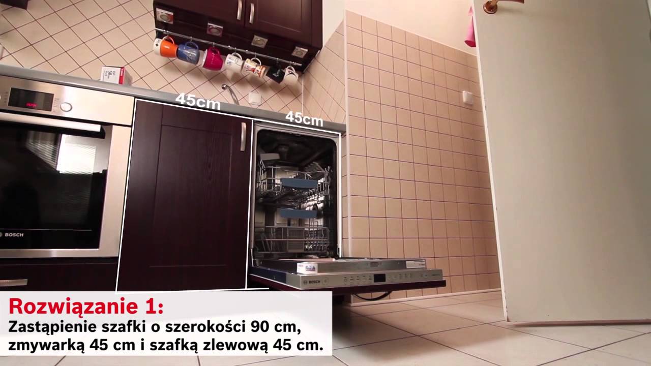 Montaż zmywarki 45 cm z panelem zintegrowanym w małej kuchni - YouTube