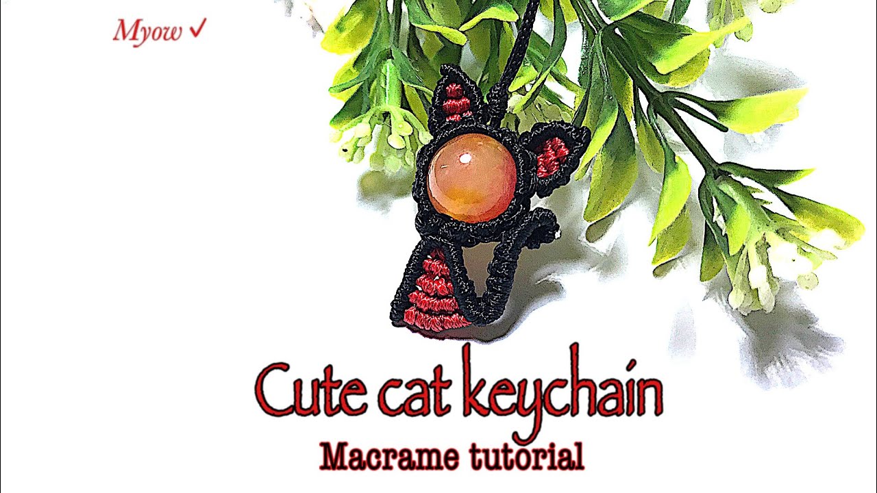 Macrame tutorial - How to make a kute cat keychain with stone - MK0003 ...