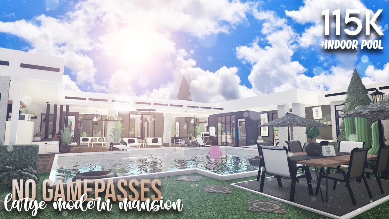 No Gamepasses Large Modern Mansion (+ Indoor Pool) | 115k | Roblox ...