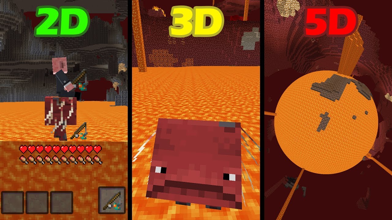 the nether in minecraft in 5D vs 3D vs 2D - YouTube