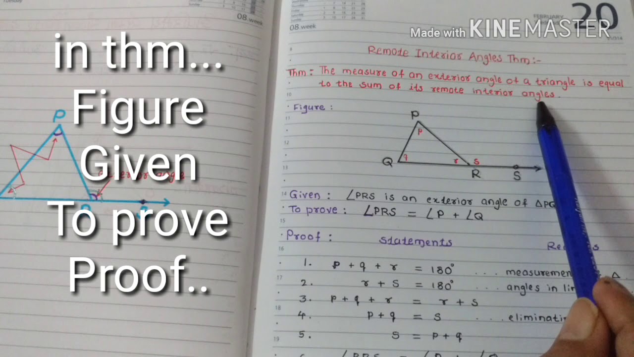 9th :Geom.Thm.of remote interior angles of triangle in English - YouTube