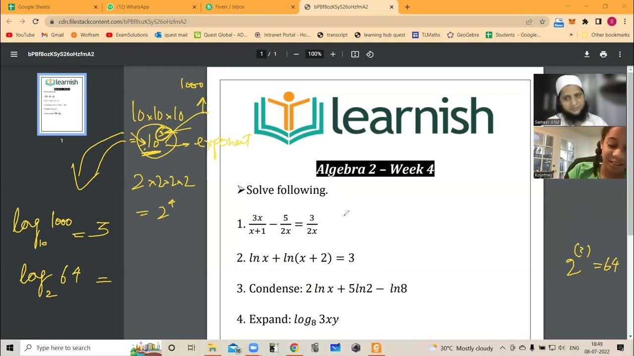 ALGEBRA , LOG, QUADRATIC SIMPLIFIED - YouTube