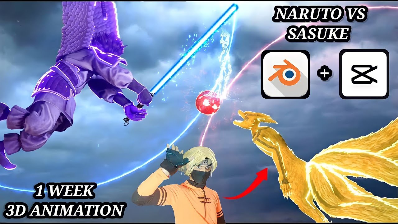 NARUTO VS SASUKE LIVE ACTION ,3d in blender and VFX is capcut edit # ...