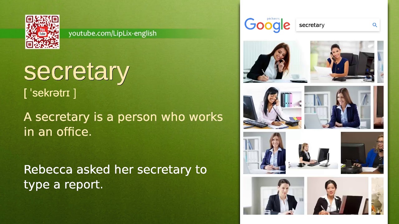 Secretary : A2 level english vocabulary lesson, www.LipLix.com - YouTube