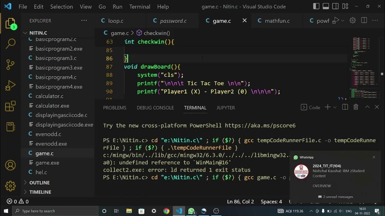 TIC TAC TOE Game in C language - YouTube