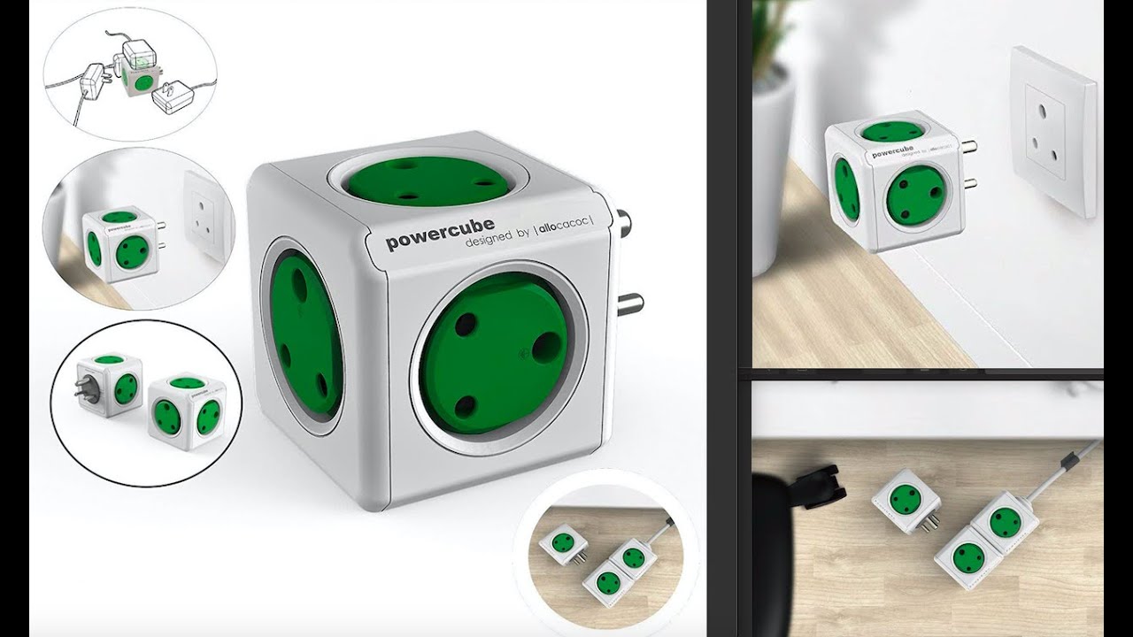 Allocacoc PowerCube Multiport Wall Mount Socket, Surge Protector. 6500GN - YouTube
