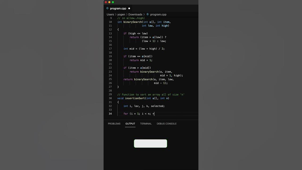 Implement Binary Insertion Sort Using C Shorts Coding Programming Youtube