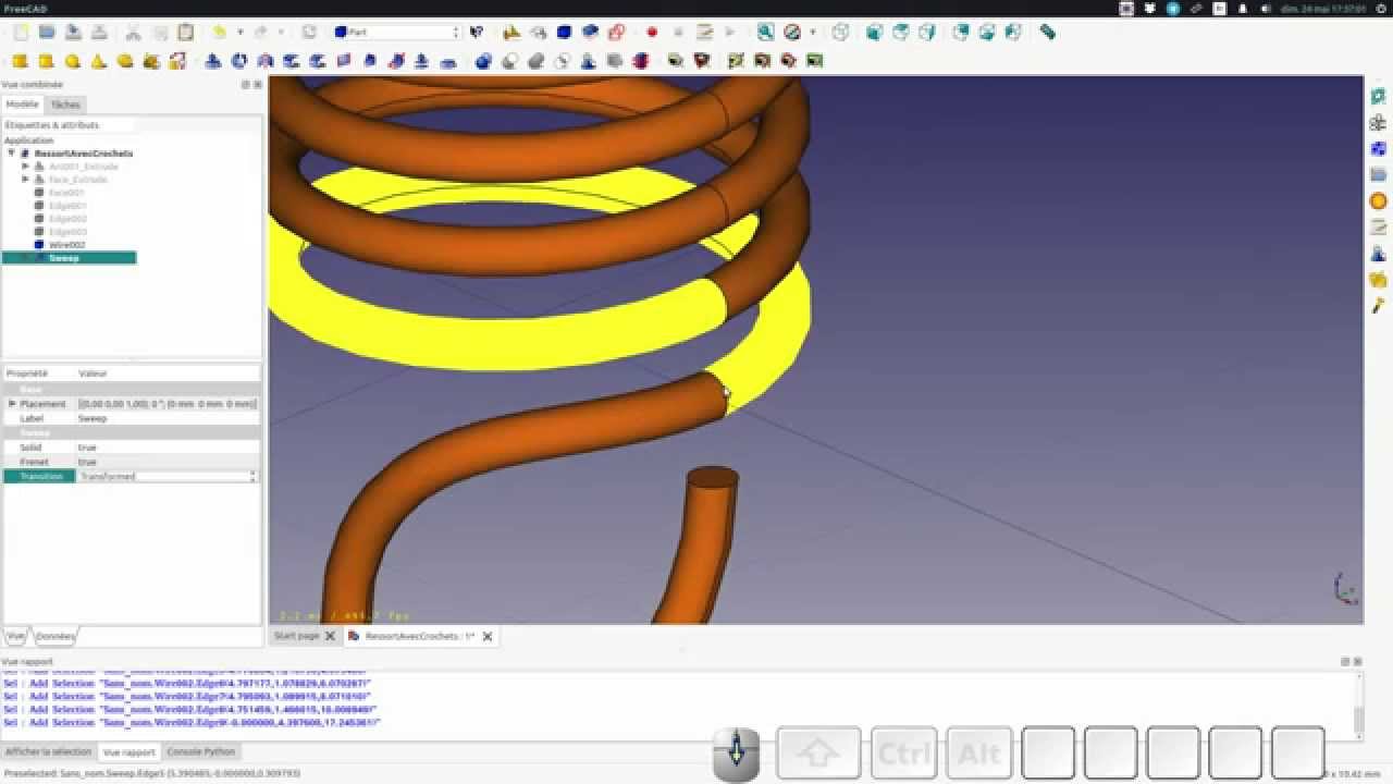 FreeCAD - Tutoriel : Créer un ressort avec crochets - YouTube