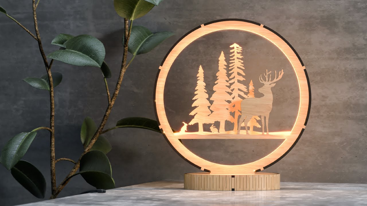 Snowy Scene Deer 3D Led Light Laser Cut Night Lamp Round Modern Bedside ...