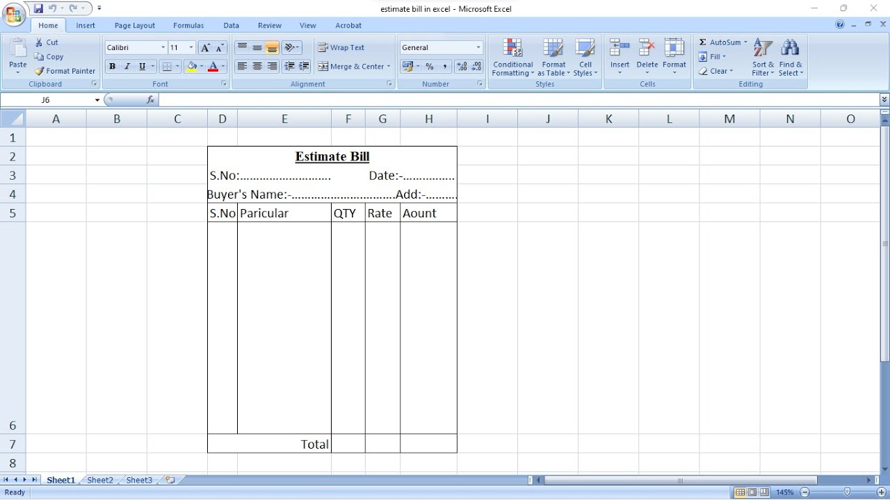 Day-8, Estimate Invoice Design in Excel - YouTube