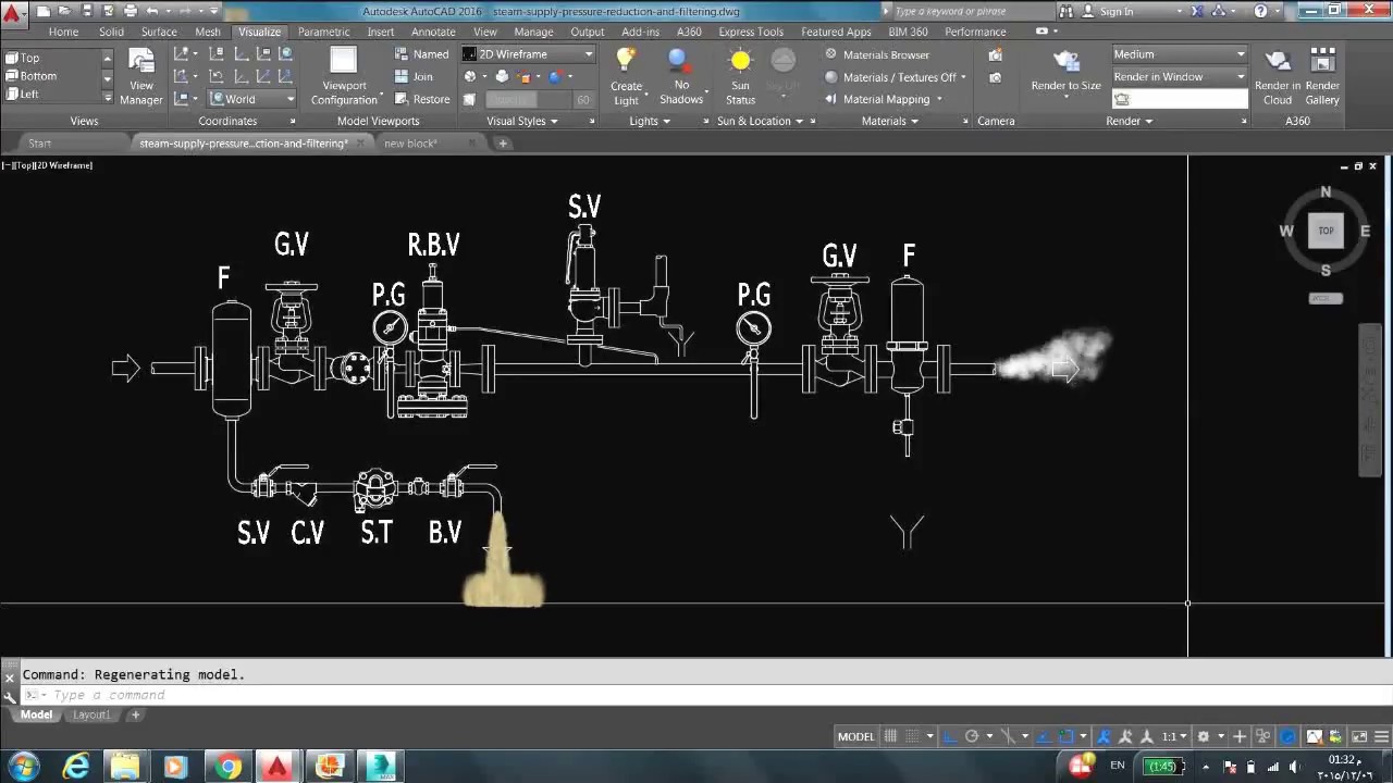 Steam supply pressure reduction and filtering simulation with AutoCAD ...