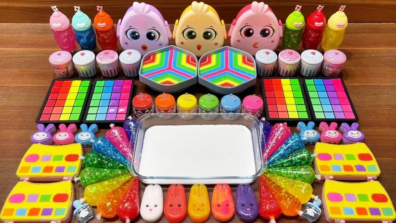 Slime Mixing – Rainbow Bird Piping Bags into Glossy Slime Satisfying ...