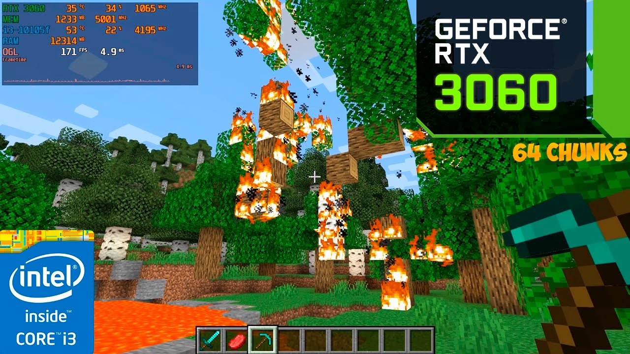 Minecraft : RTX 3060 12GB + i3-10105f - YouTube