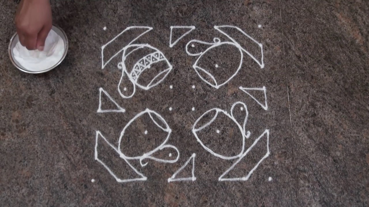 simple and easy rangoli design/ chukki rangoli with 8 dots - YouTube