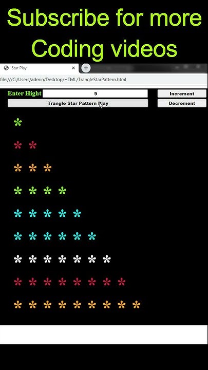 HTML, CSS and JavaScript Code to Print Triangle Star Pattern #shorts ...