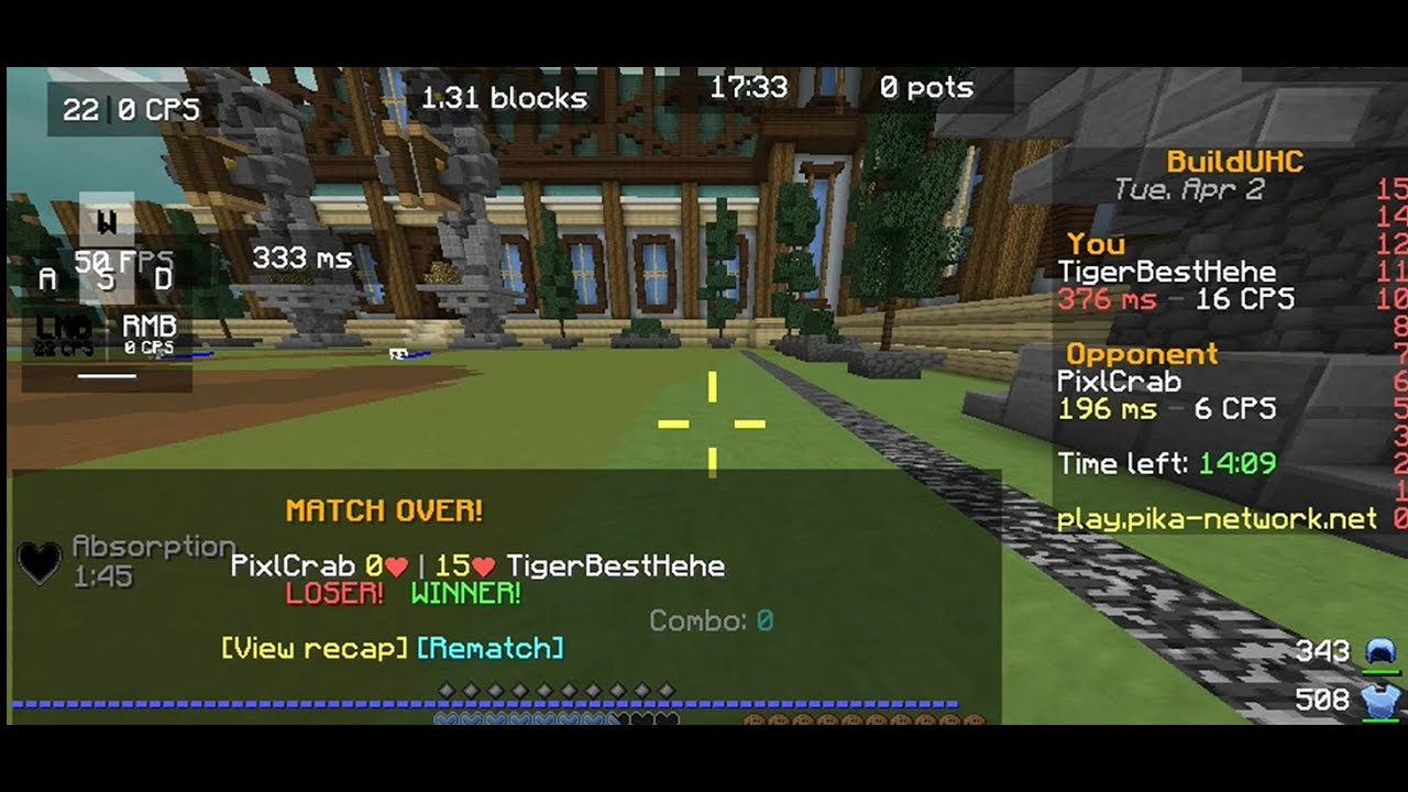 Gameplay practice, Build UHC mode, type unranked, on the PikaNetwork ...