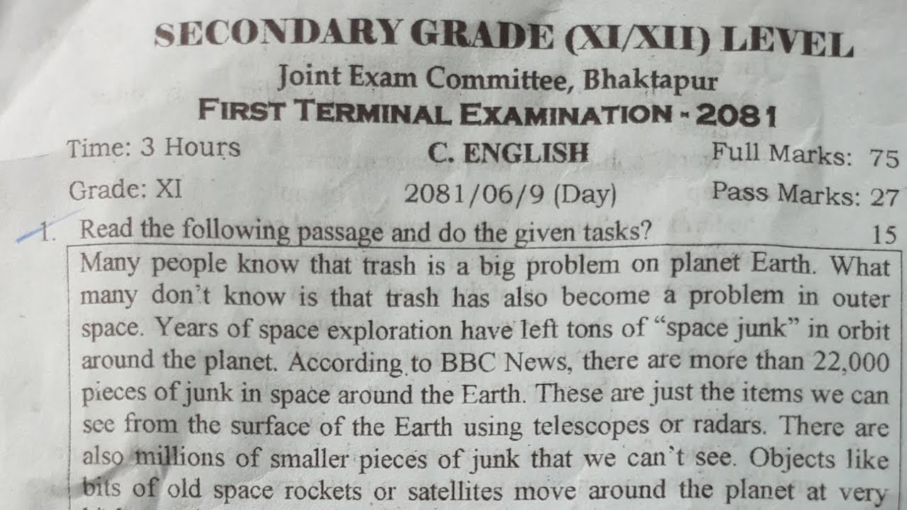 Today's C.English Question,Class 11 from 1st Terminal Exam 2081, JEC ...