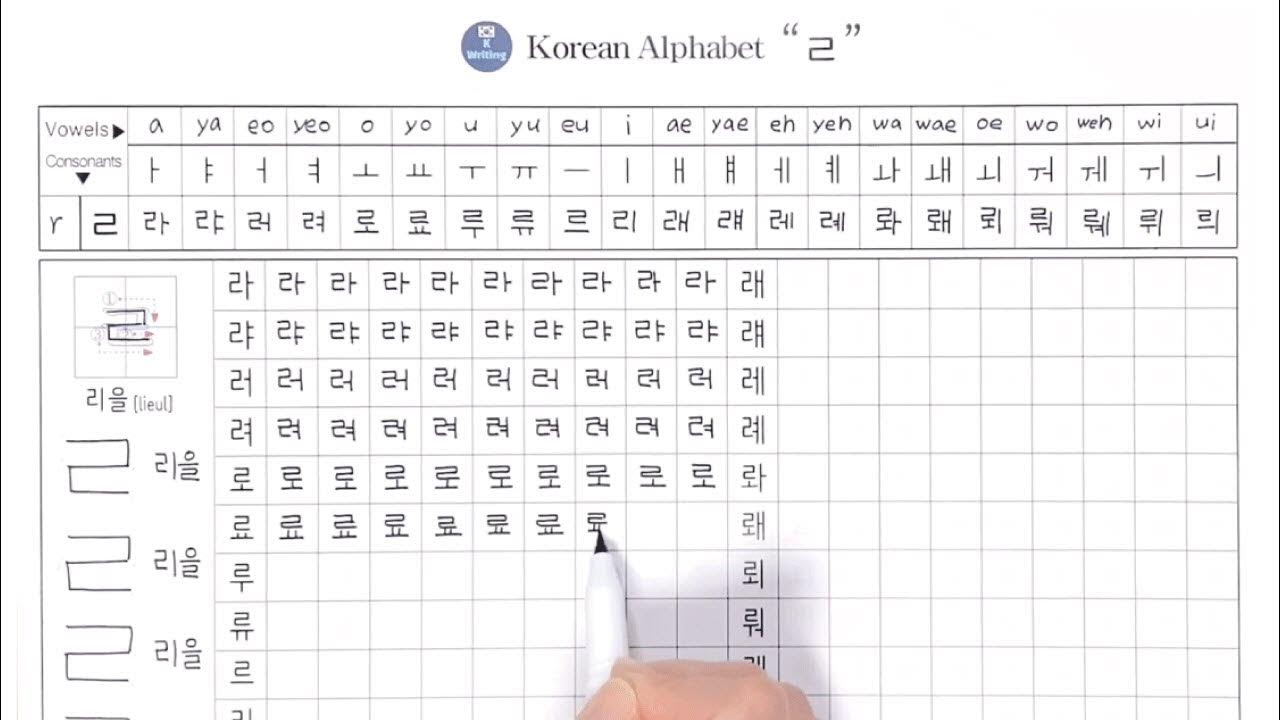 Korean Alphabet 'ㄹ‘ [consonants vowels pronounciation] writing 한글 자음 모음 ...