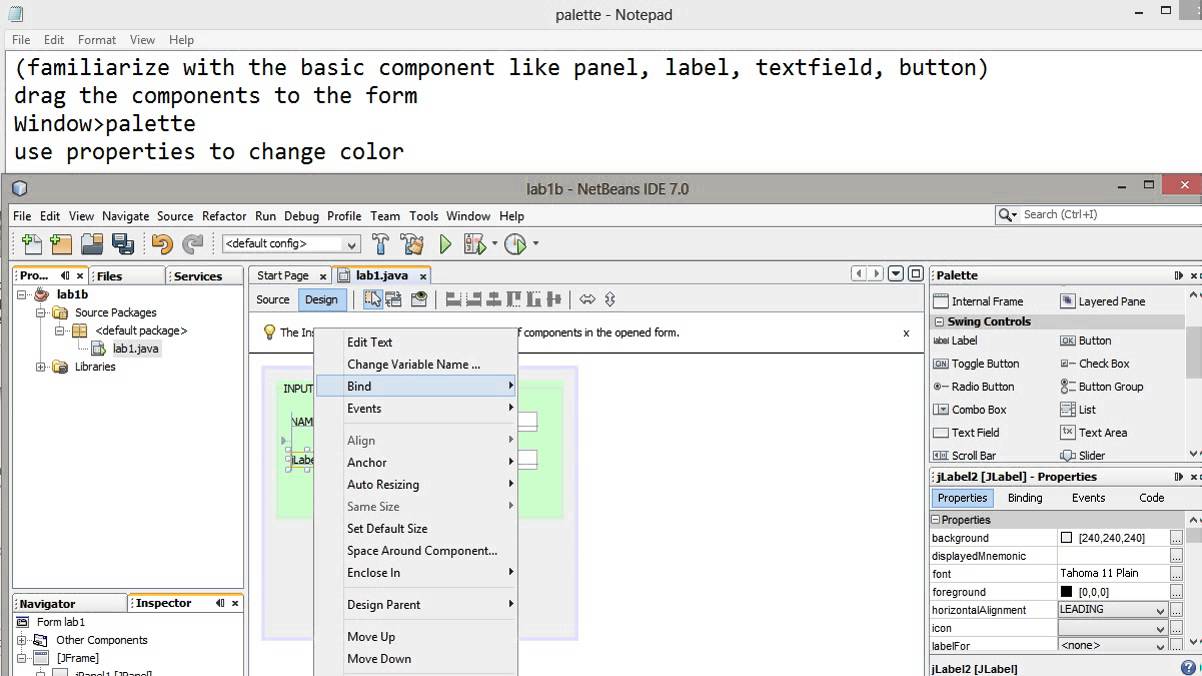 add components using palette (netbeans) - YouTube