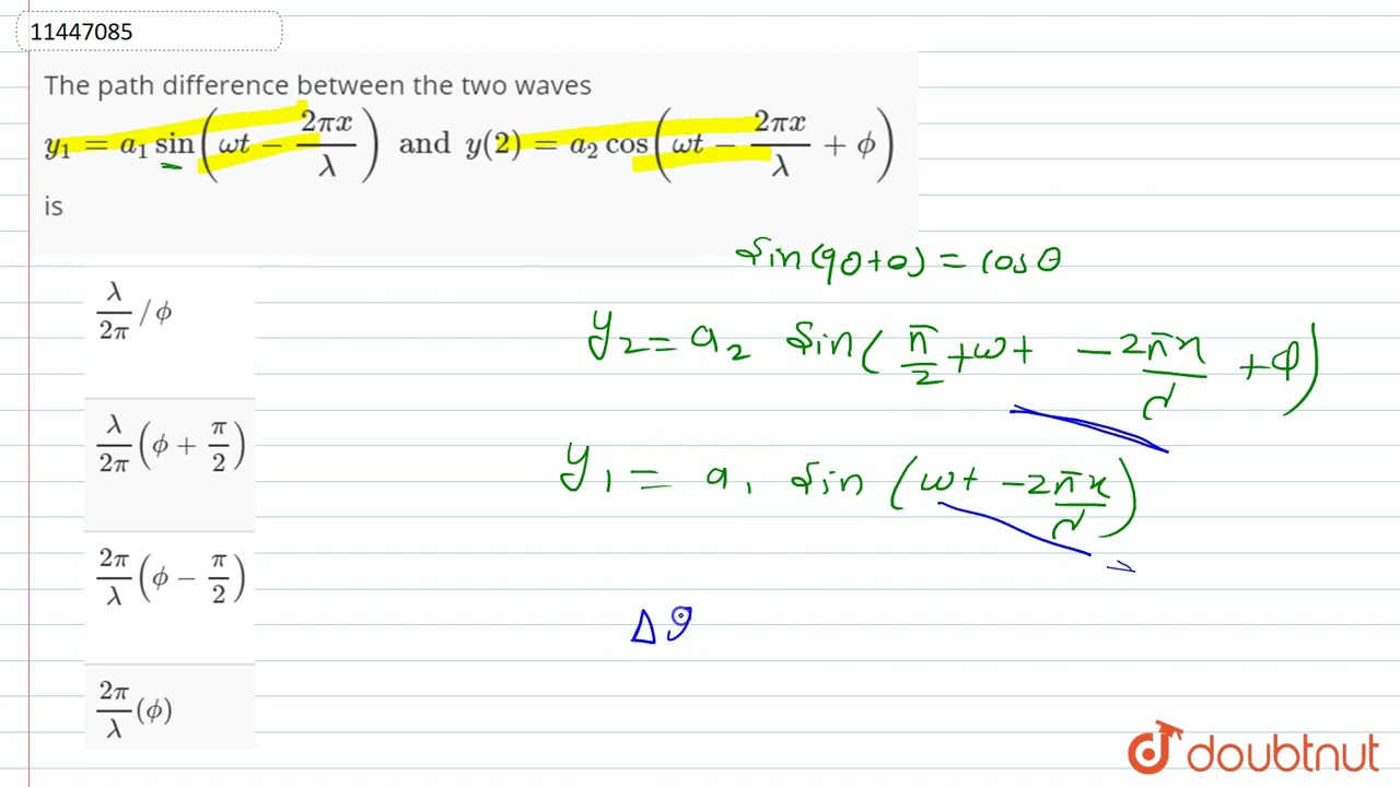 The Path Difference Between The Two Waves Y 1 a 1 Sin omega T 2pi The Path Difference Between The Two Waves Y 1 a 1 Sin omega T 2pi