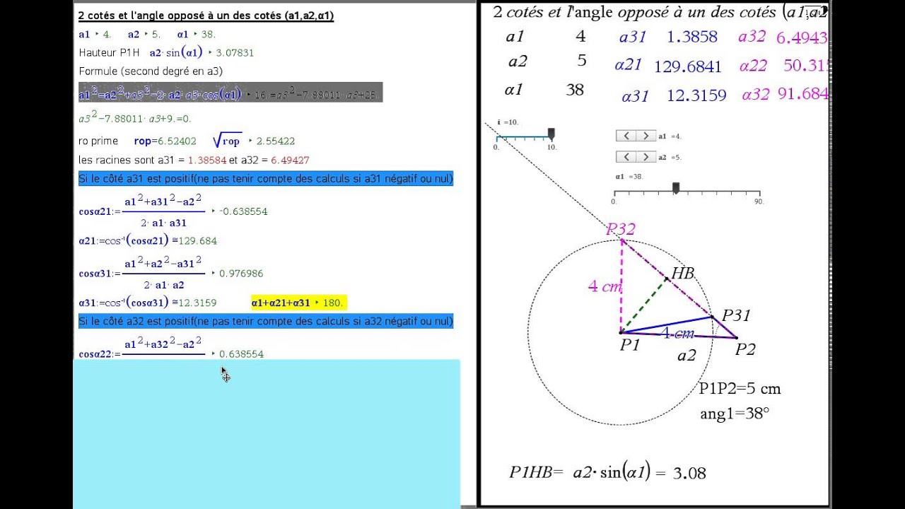 2 cotés et l'angle oposé à un des cotés 2015 - YouTube