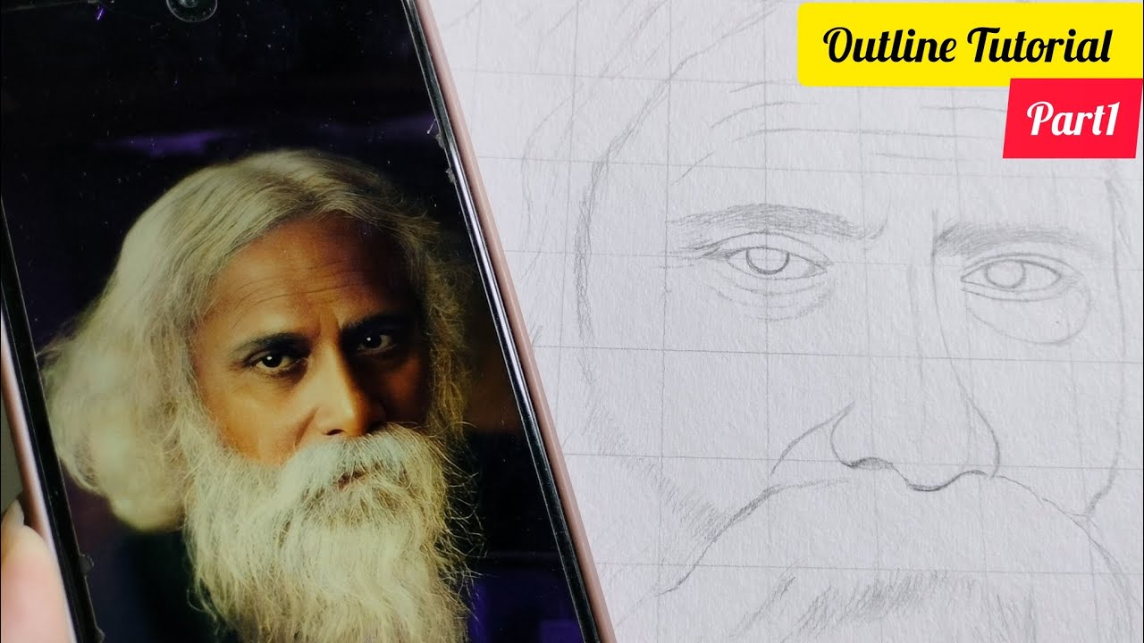 How to draw Rabindranath Tagore| Rabindranath Tagore Outline Tutorial ...