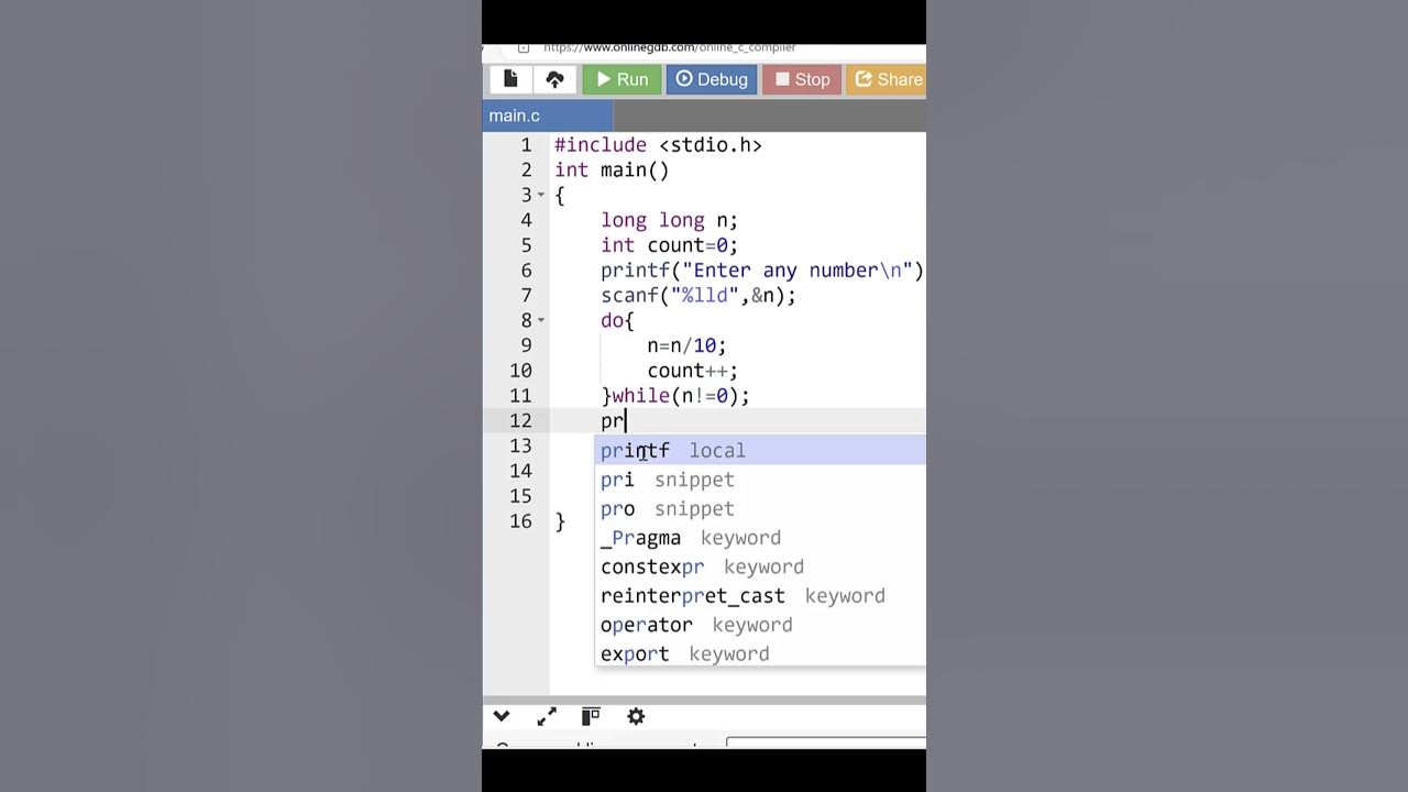Code to count number of digits in C - YouTube