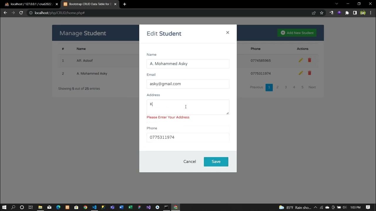 PHP CRUD Operations with MySQL Database and Bootstrap 4 - YouTube