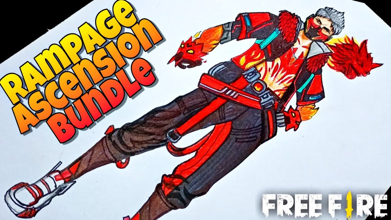 FREE FIRE DRAWING || RAMPAGE RED BUNDLE DRAWING || RAMPAGE DRAWING ...