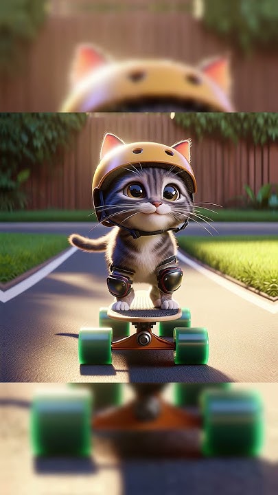 Tabby Cat's First Skateboarding Experience #shorts #shortsvideo #ai # ...