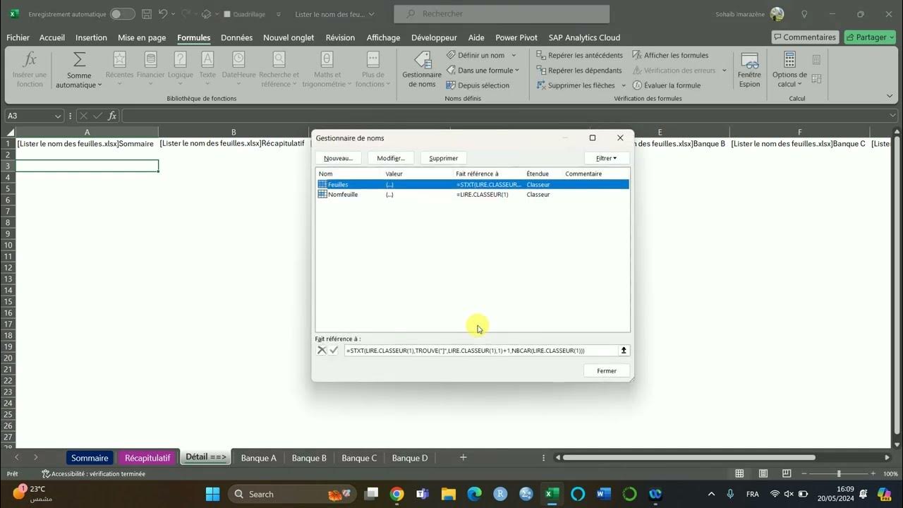 Générer la liste des feuilles d'un classeur Excel avec la fonction LIRE.CLASSEUR - YouTube