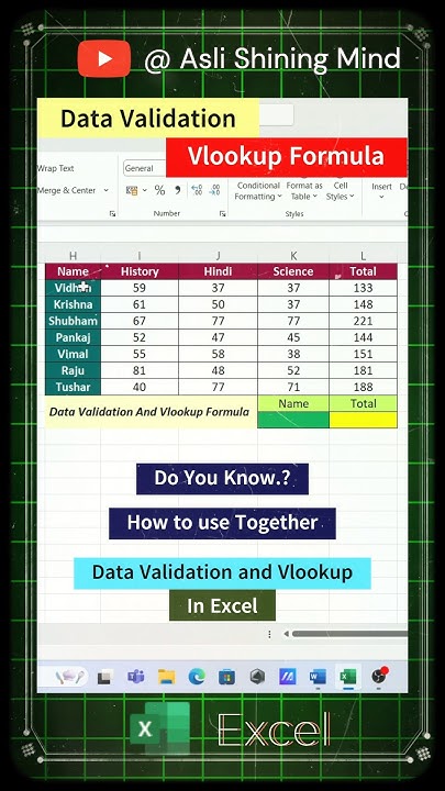 Vlookup Formula and Data validation use together in Excel👨‍💻💥🤯 #msexcel #shorts #shortvideo ...