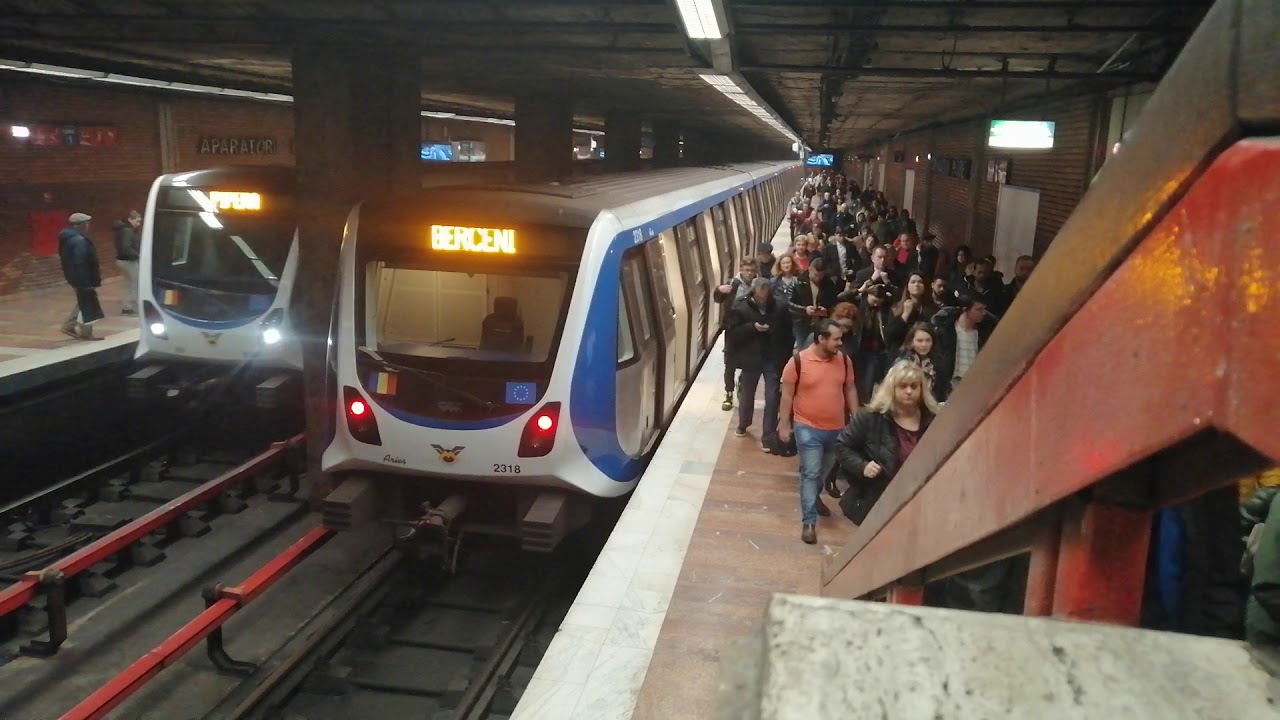 Bucharest Metro- CAF Trains at station Aparatorii Patriei. - YouTube