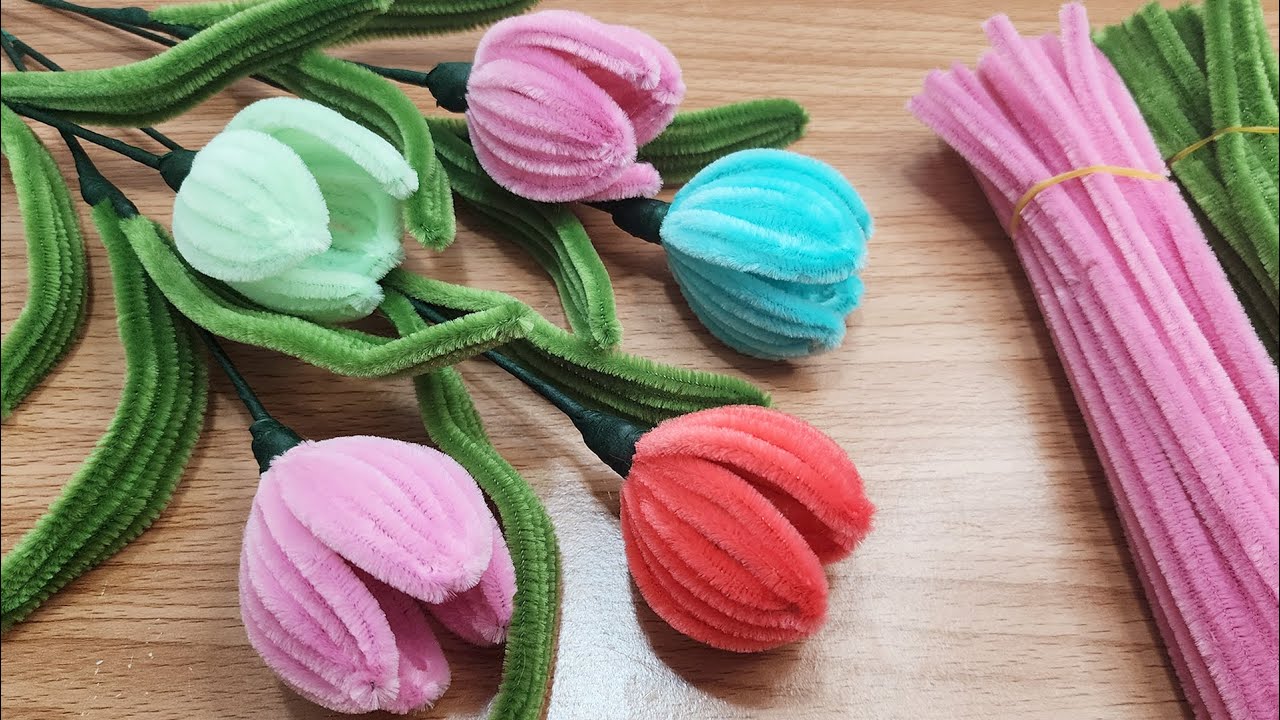DIY | How to make an easy Tulip with pipe cleaner by handcraft ...