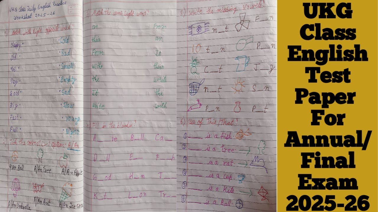 UKG Class Daily English Practice worksheet | UKG English Test Paper for ...