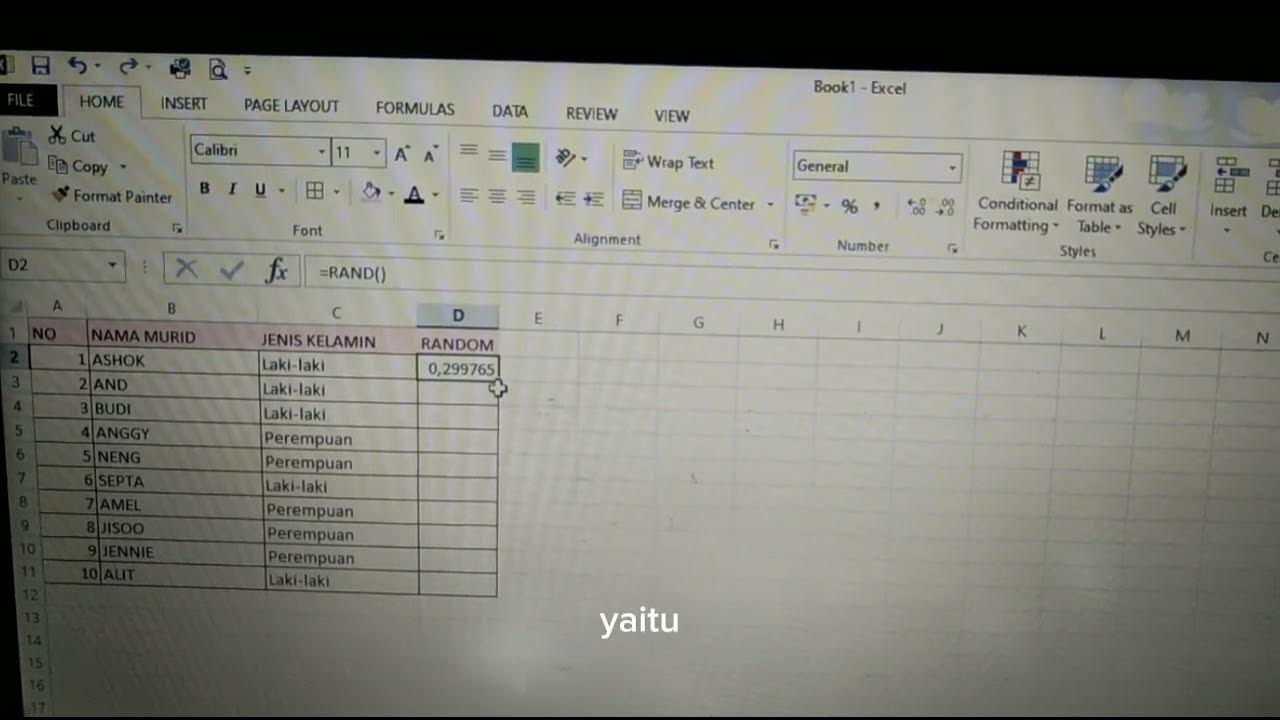 Part 1.Cara mengacak data Excel jadi random dengan rumus "RAND" - YouTube