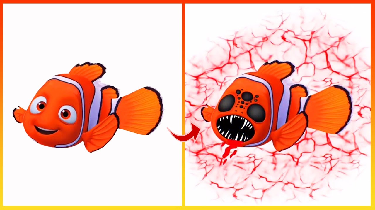 Finding Dory Transformation Horror Style - Cartoon Scary Art - YouTube