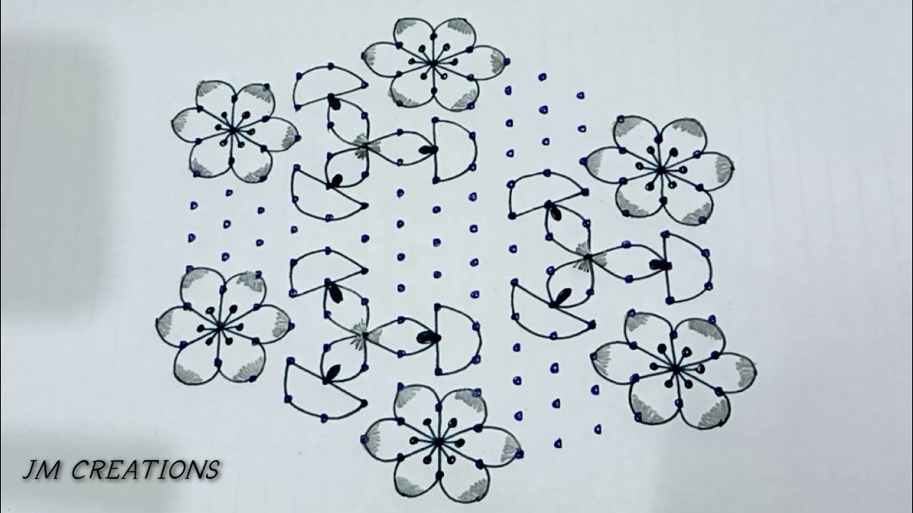 15*8 dots rangoli|creative deepam rangoli|beautiful flowers rangoli|BY ...