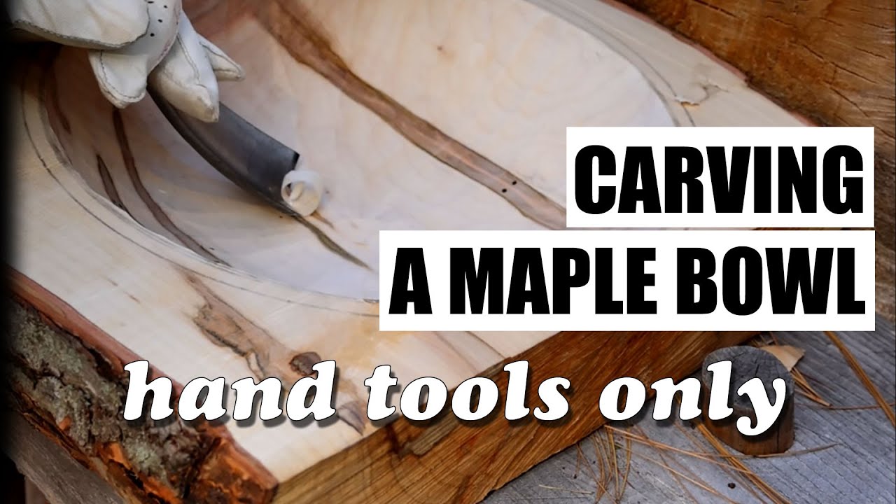 Carving an ambrosia maple bowl - hand tools only! - YouTube