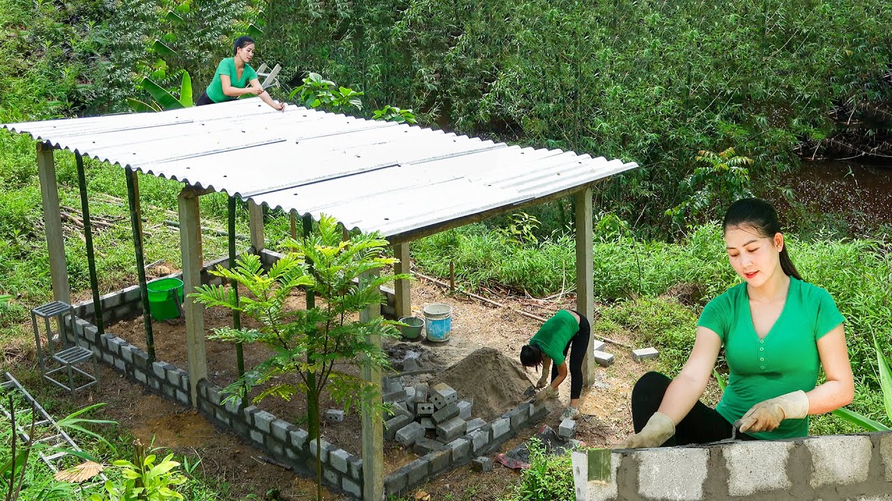 Building Chicken Coop: Roofing And Build Brick Borders. Raise Chicken ...