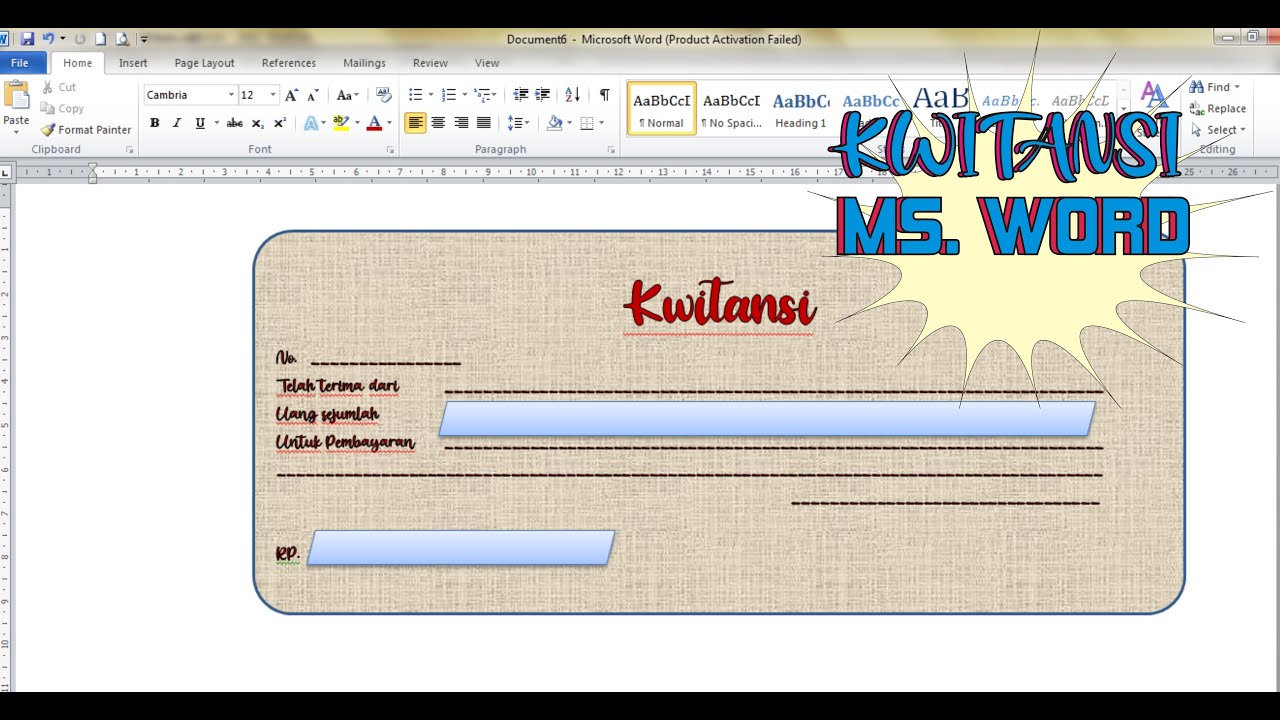 RADJANET || CARA MEMBUAT KWITANSI DI MICROSOFT WORD - YouTube