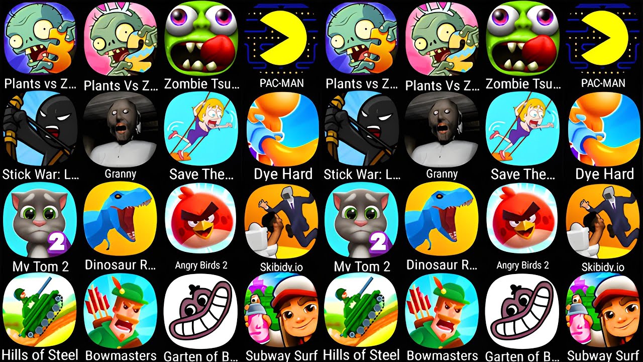 Plants vs Zombies,PvZ 2,Zombie Tsunami,Pac-Man,Stick War Legacy,My Tom ...